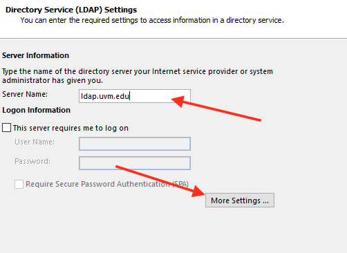 Add UVM Address book to Outlook via LDAP – UVM Knowledge Base
