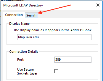 Add UVM Address book to Outlook via LDAP – UVM Knowledge Base