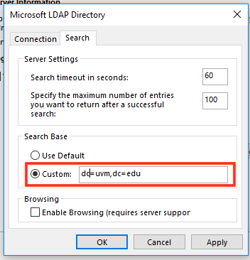 Add UVM Address book to Outlook via LDAP – UVM Knowledge Base