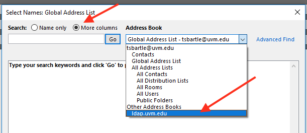 Add UVM Address book to Outlook via LDAP – UVM Knowledge Base