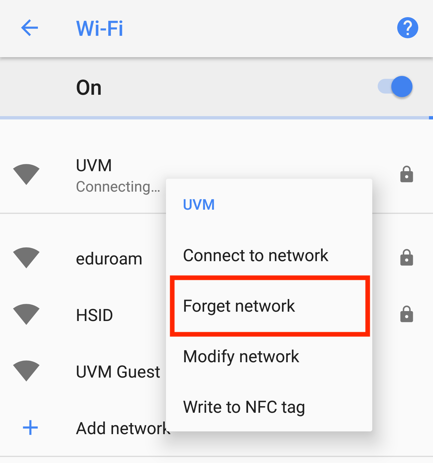 Forget a Wireless Network – UVM Knowledge Base
