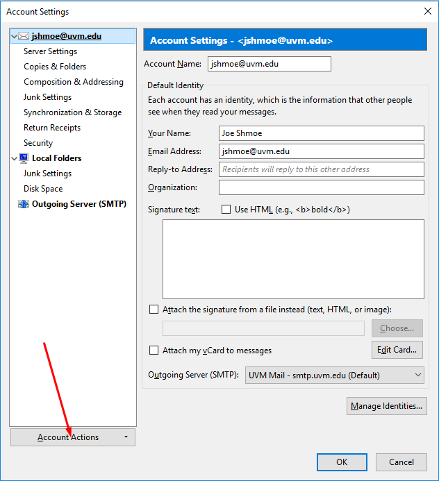 Adding a UVM Account to Thunderbird – UVM Knowledge Base
