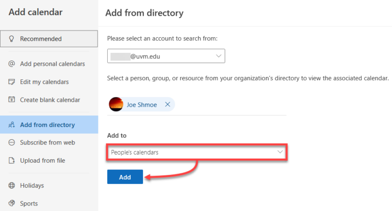 Adding a Calendar to Outlook – UVM Knowledge Base