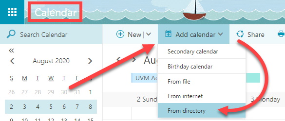 Adding a Calendar to Outlook – UVM Knowledge Base