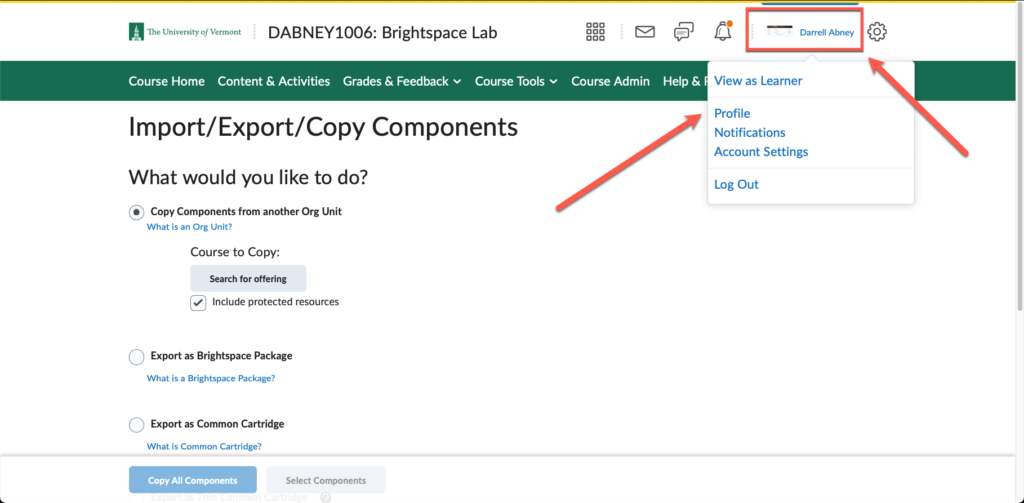Brightspace – Email, Notifications, Profile, and Account Settings – UVM Knowledge Base