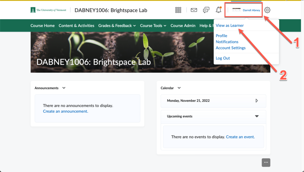 Brightspace – Learner View – UVM Knowledge Base