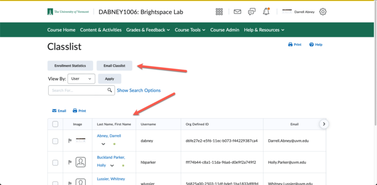 Brightspace – Classlist – UVM Knowledge Base