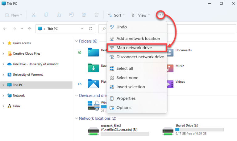 Accessing Network Folders – UVM Knowledge Base
