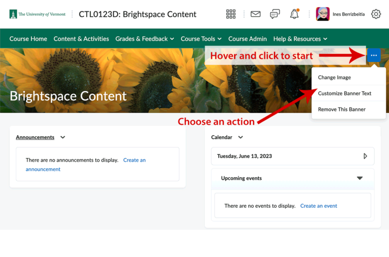 Brightspace – Modify Home Page Banner – UVM Knowledge Base