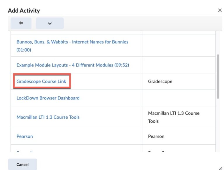 Brightspace: Add Gradescope – UVM Knowledge Base