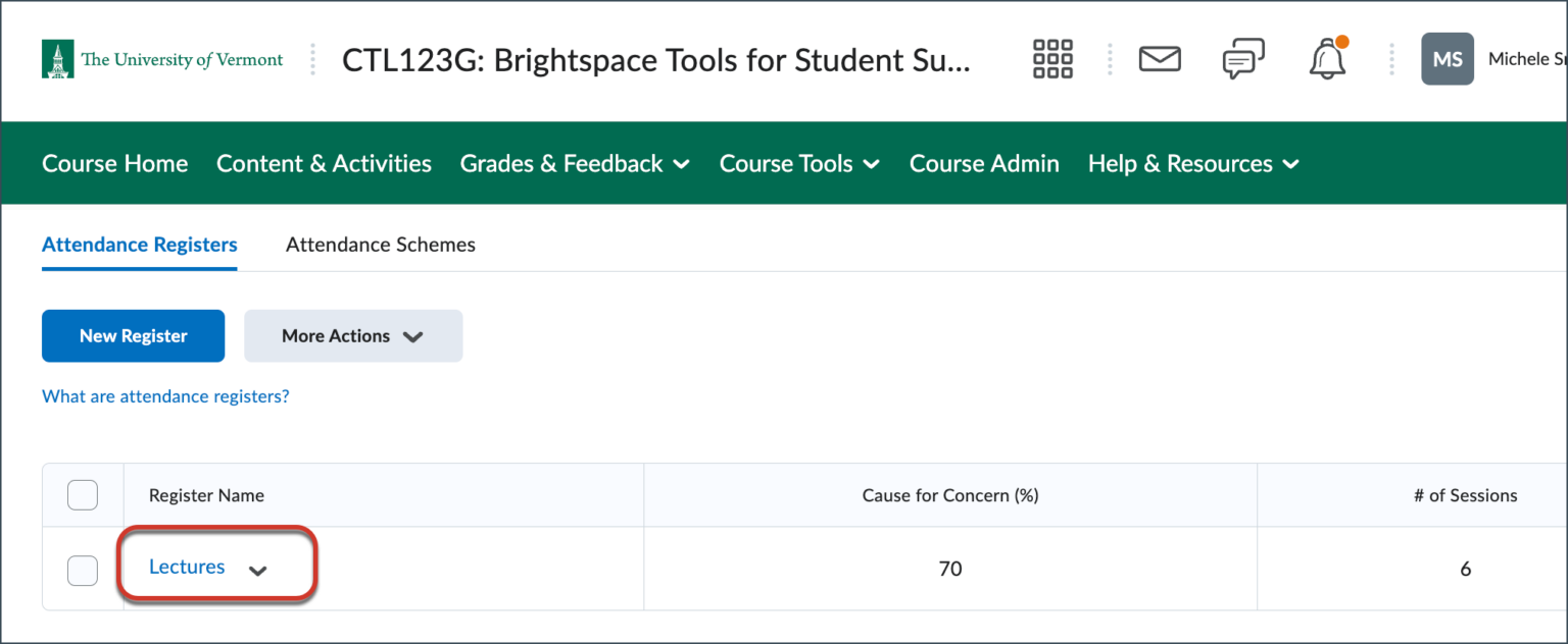 Brightspace: Attendance Tool – UVM Knowledge Base