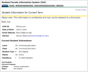 myUVM – Personal Information for Students – UVM Knowledge Base
