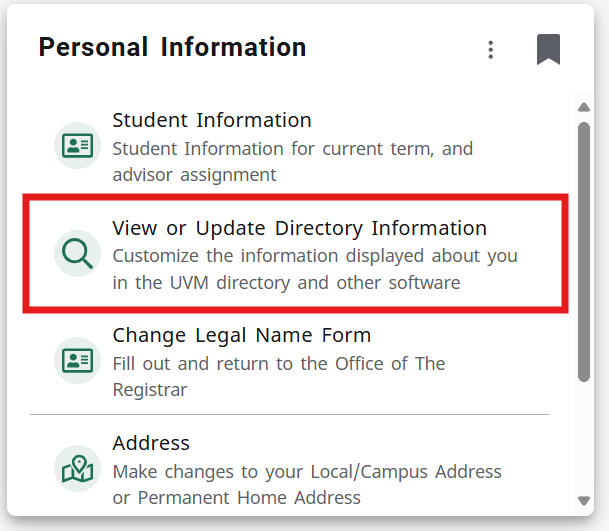 myUVM – Personal Information for Students – UVM Knowledge Base