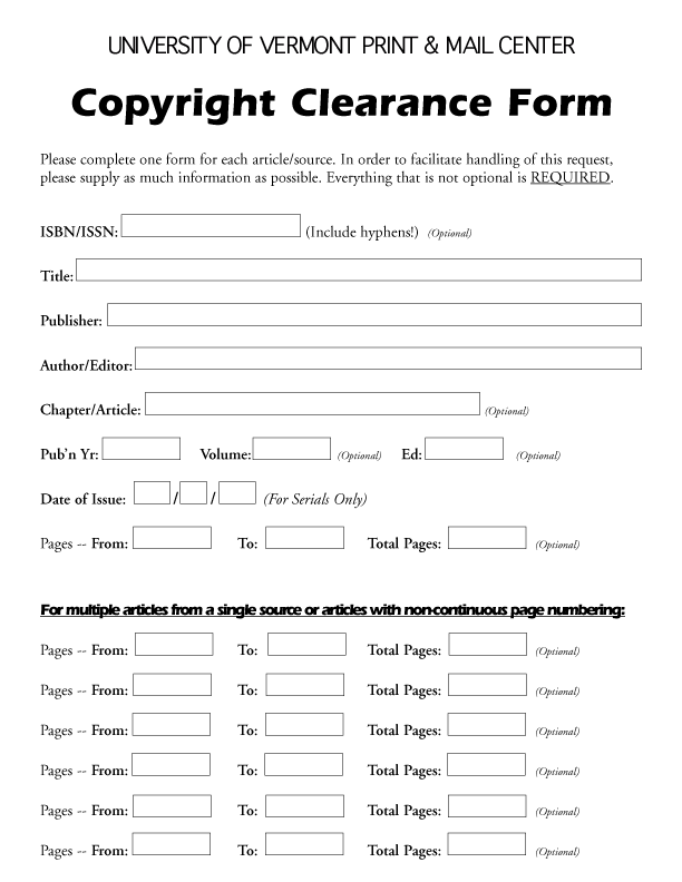 Copyright Clearance Form -- Image
