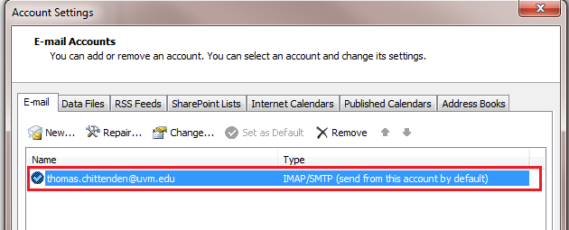 14. On the Email tab, double click the account inthe list